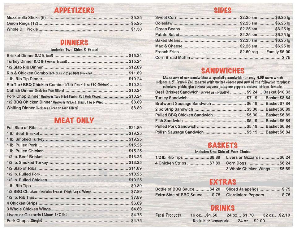 Menu at Bill's Bar-B-Que, Elkhart, Benham Ave