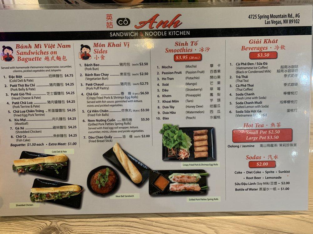 Menu at Cô Anh Sandwich & Noodle Kitchen restaurant, Las Vegas, Spring ...