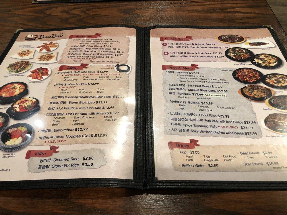 Menu at DooBoo restaurant, Burnaby