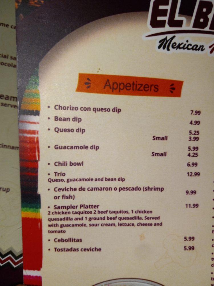 Menu at El Barril Mexican Restaurant, Edgington