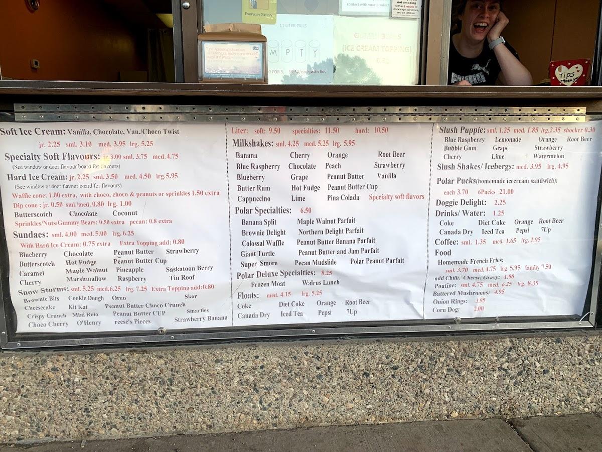 Menu at Polar Palace Ice Cream, Regina