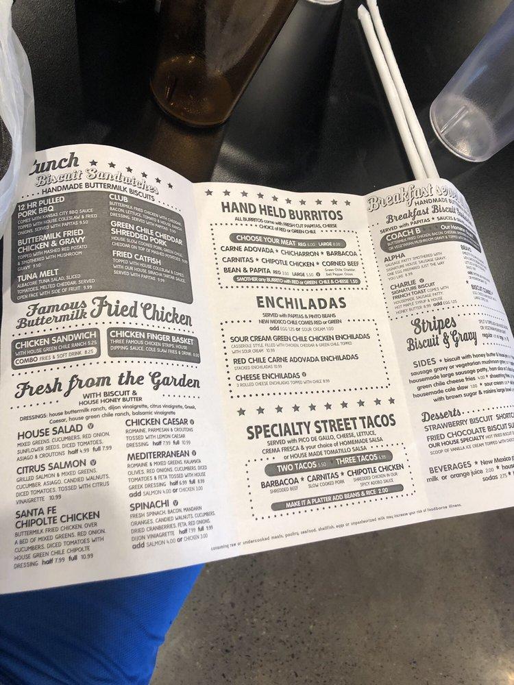 Menu at Stripes Biscuits & Burritos restaurant, Albuquerque