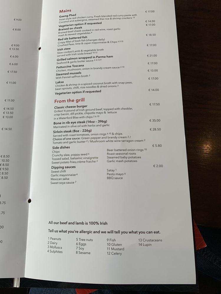 Menu at Toddys Bar & Brasserie, Dublin