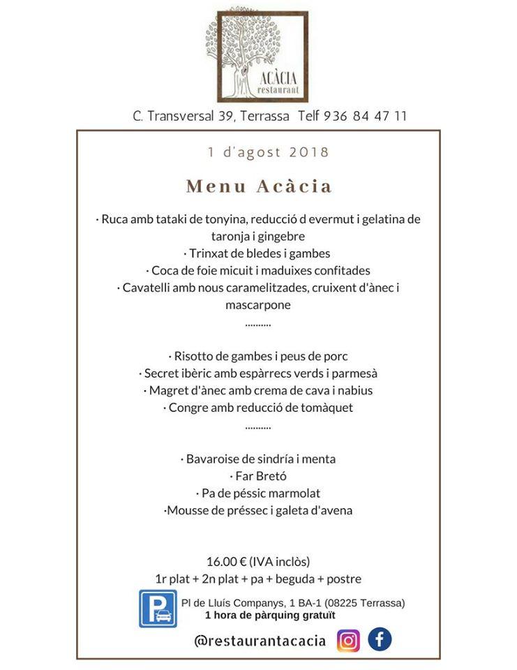 Menu at Acacia restaurant, Terrassa