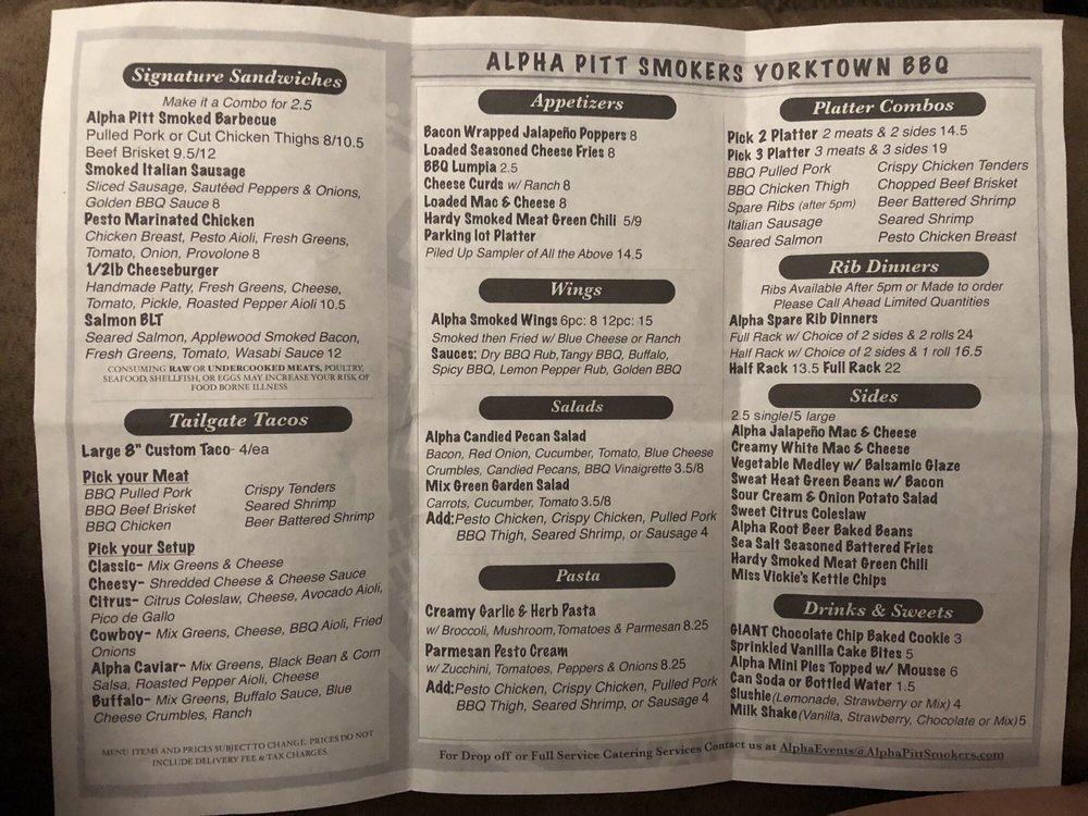 Carta de barbacoa Alpha Pitt Smokers, Newport News