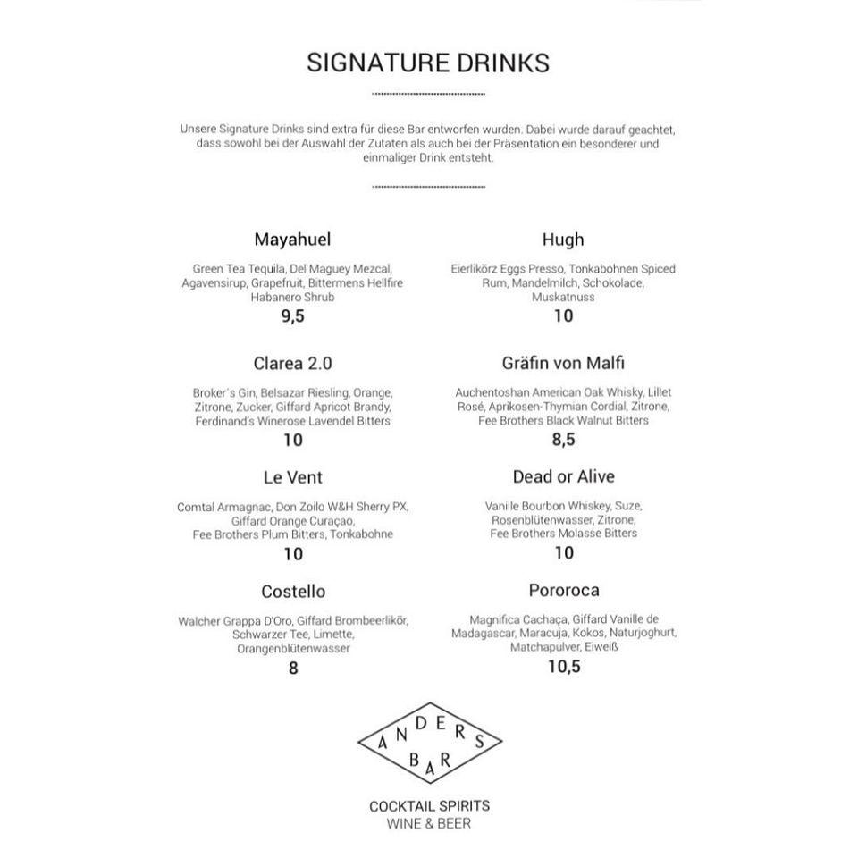 Speisekarte von Anders Bar, Chemnitz