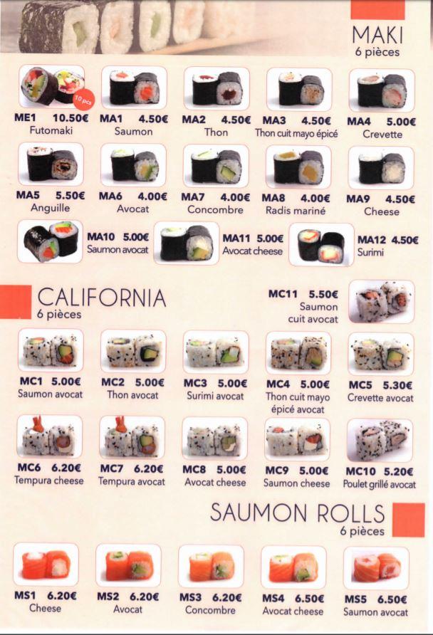 Menu at BO SUSHI restaurant, Romainville
