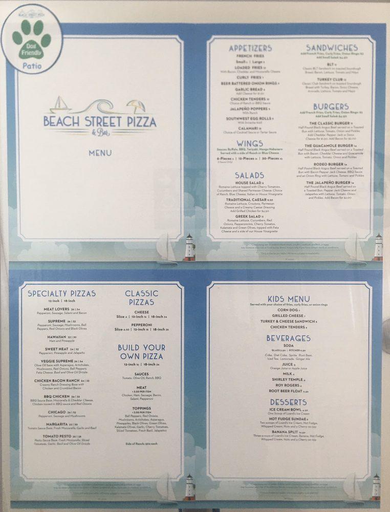 Menu at Beach Street Pizza & Bar, Santa Cruz