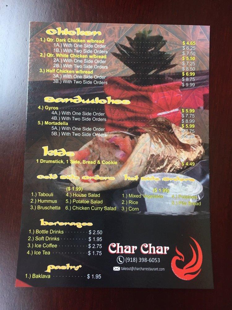 Menu at Char Char restaurant, Tulsa, E 91st St
