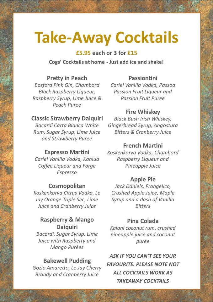 Menu at Copper Cogs restaurant, Long Eaton