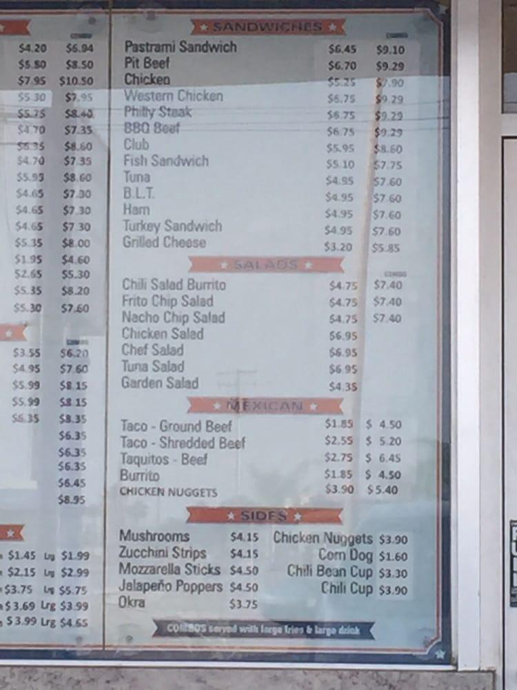 Menu at Generals Headquarters restaurant, Shafter