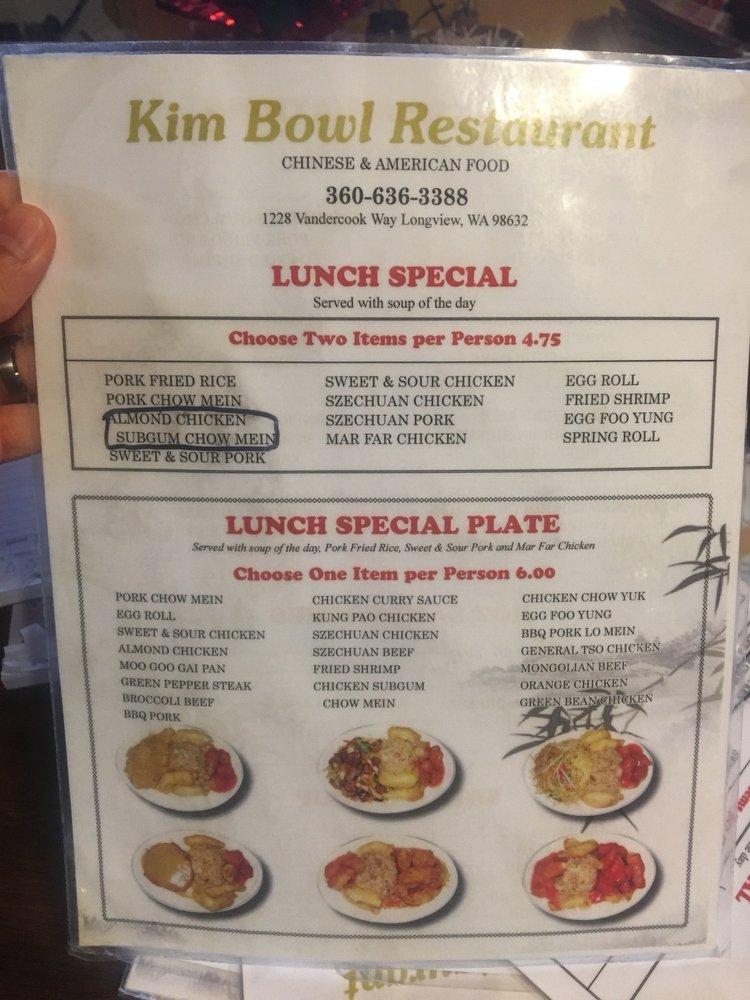 Menu at Kim Bowl Restaurant & Lounge, Longview