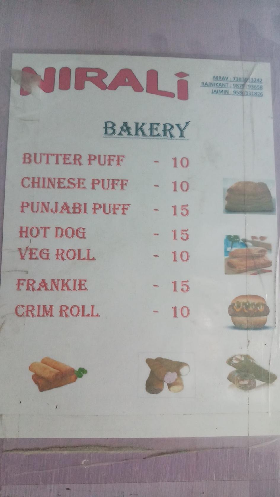 Menu at Nirali Bakery, Vadodara