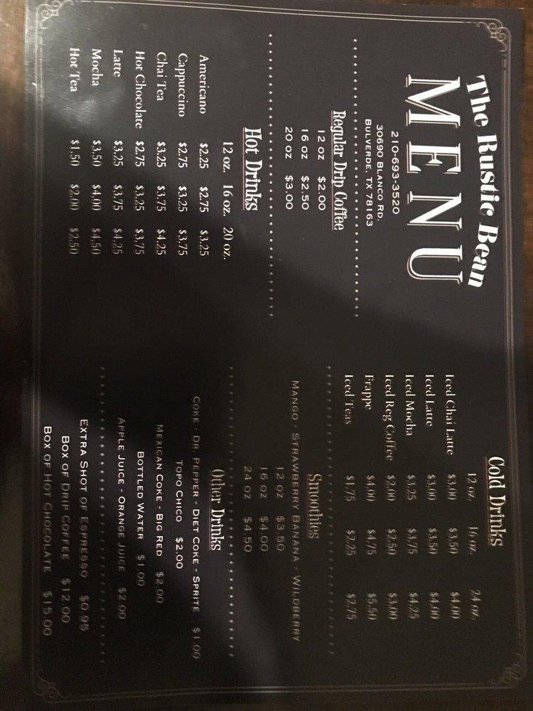 Menu at The Rustic Bean Cafe, Bulverde