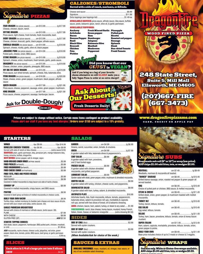Menu at DragonFire Pizza pizzeria, Ellsworth