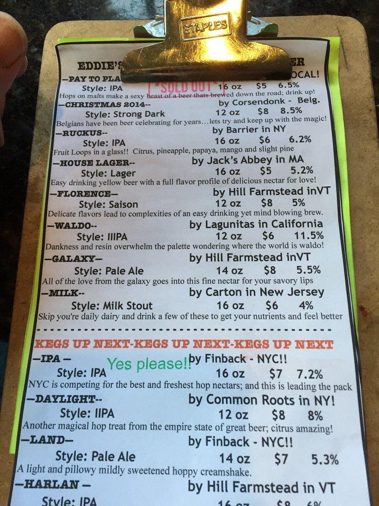 Menu at Eddie's Roadhouse restaurant, Warwick