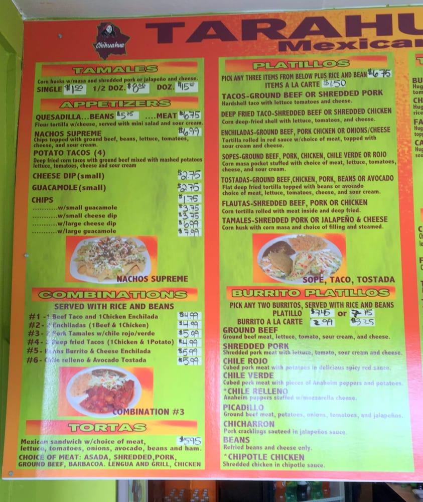 Menu at Tarahumara Mexican restaurant, Kansas City, Merriam Ln