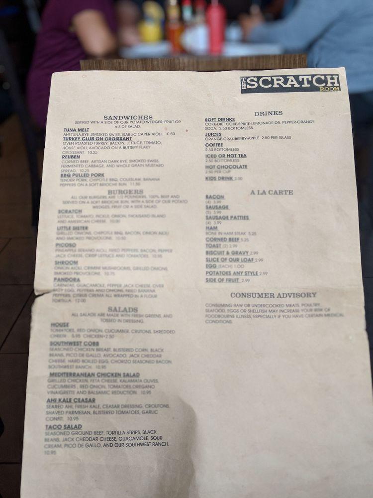 Menu at The Scratch Room restaurant, Anaheim