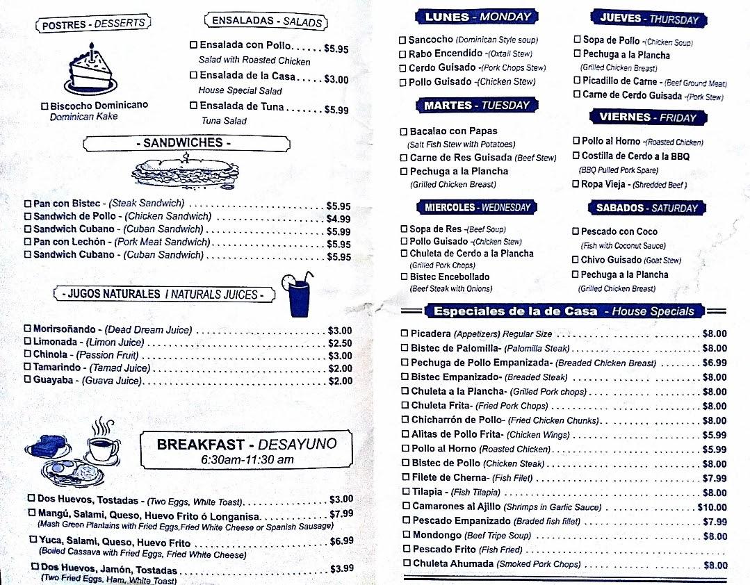 Menu at Ada Restaurant, Miramar