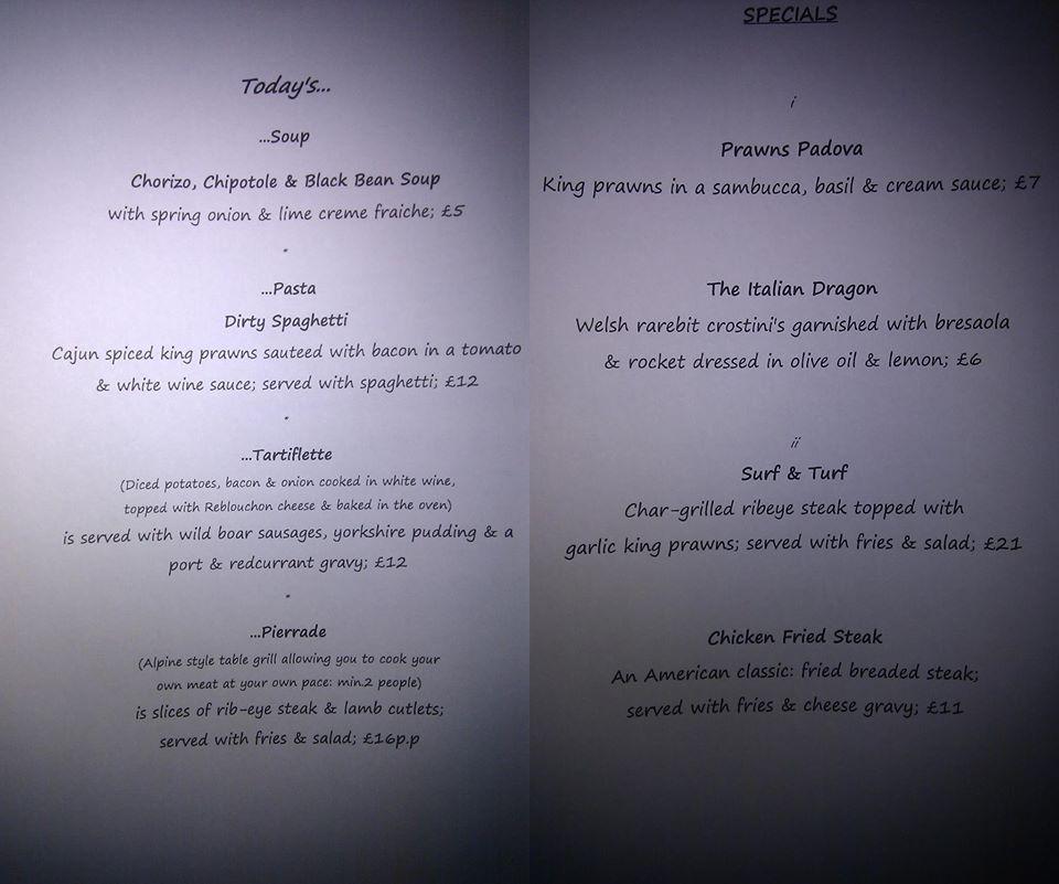 Menu at Bistro En Glaze restaurant, Wylam