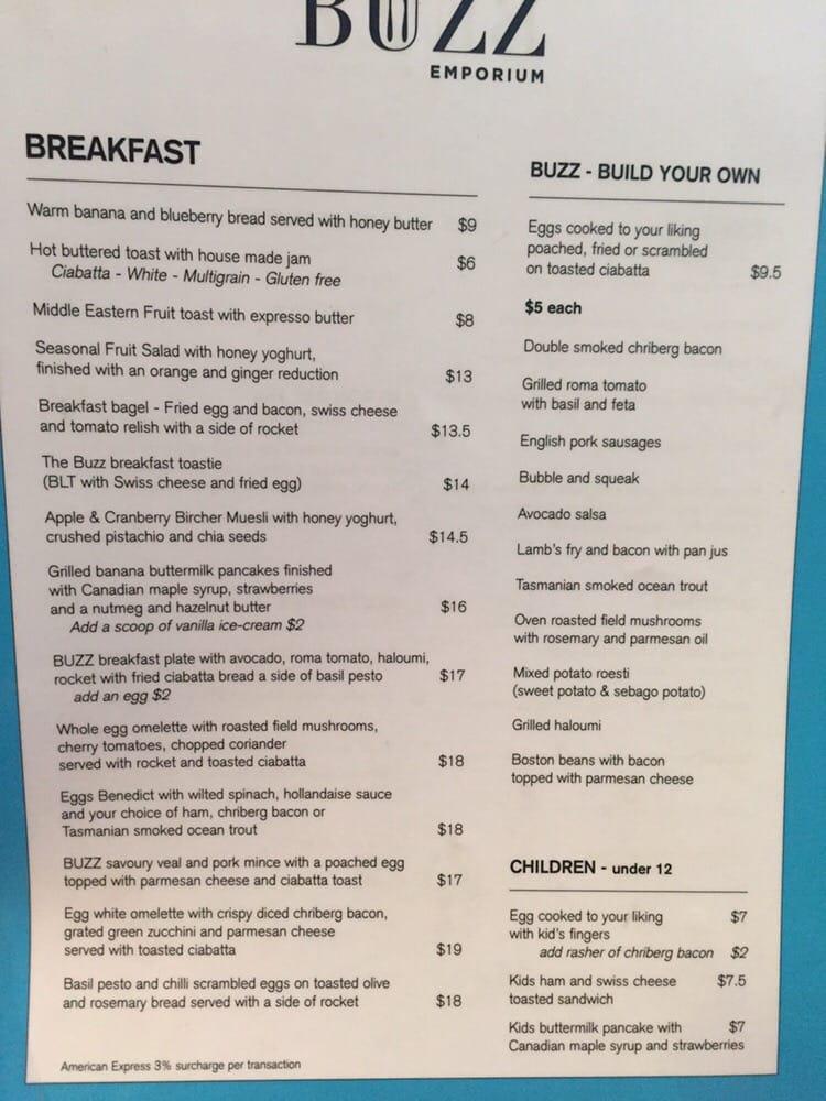 Menu at Buzz Bistro cafe, Fortitude Valley