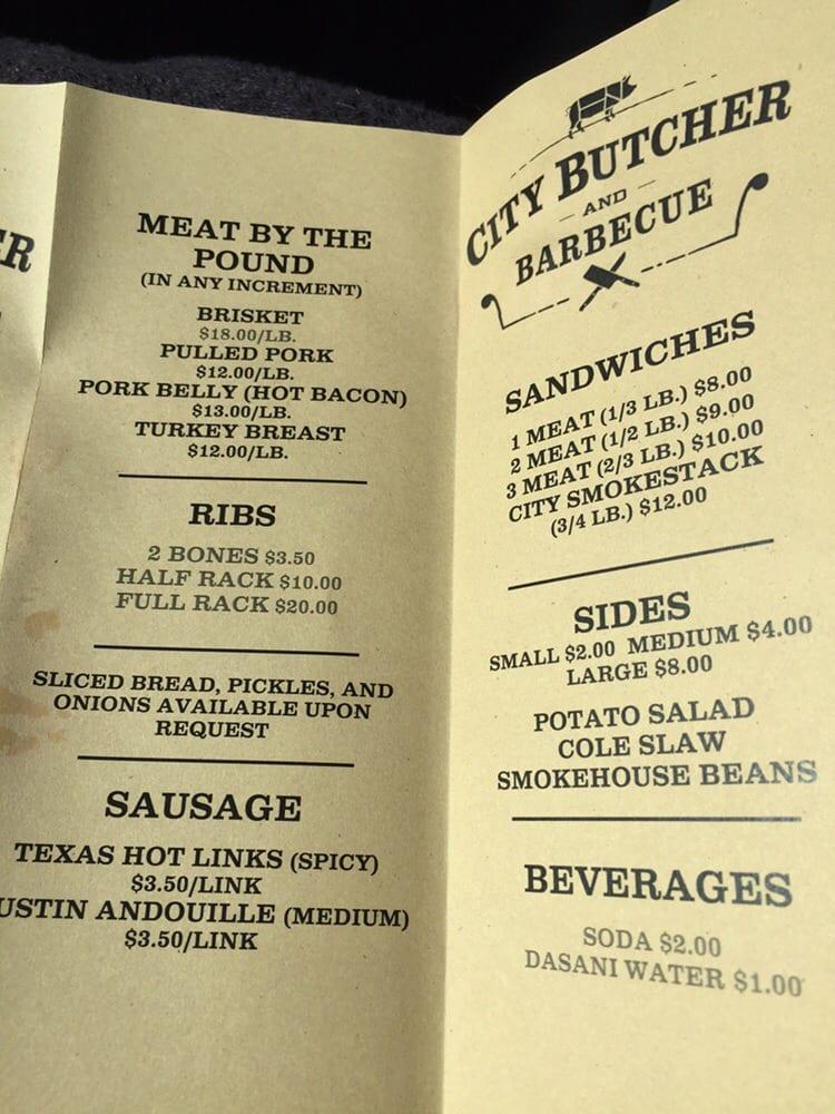 Carta de City Butcher and Barbecue, Springfield