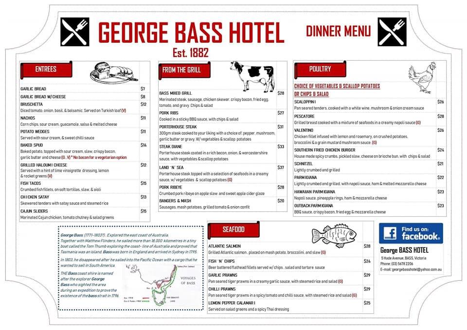 Menu at George BASS HOTEL pub & bar, Bass