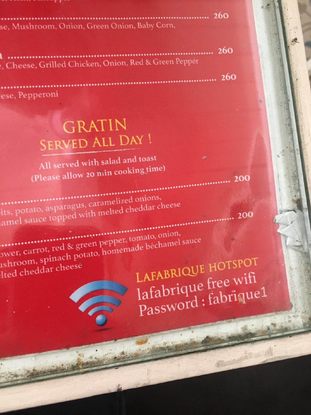 Menu at La Fabrique French Bakery Lamai, Ko Samui