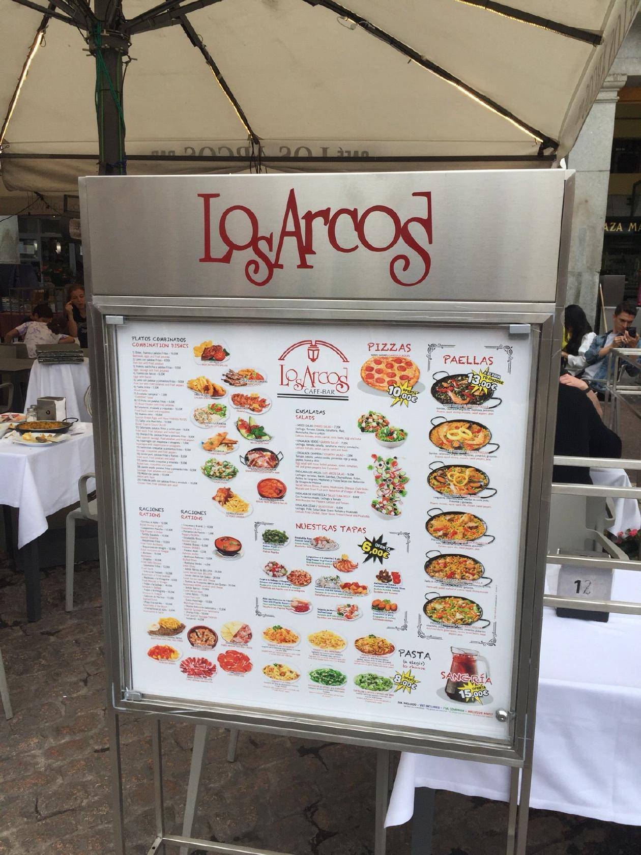 Menu at Los Arcos pub & bar, Madrid, Plaza Mayor 1