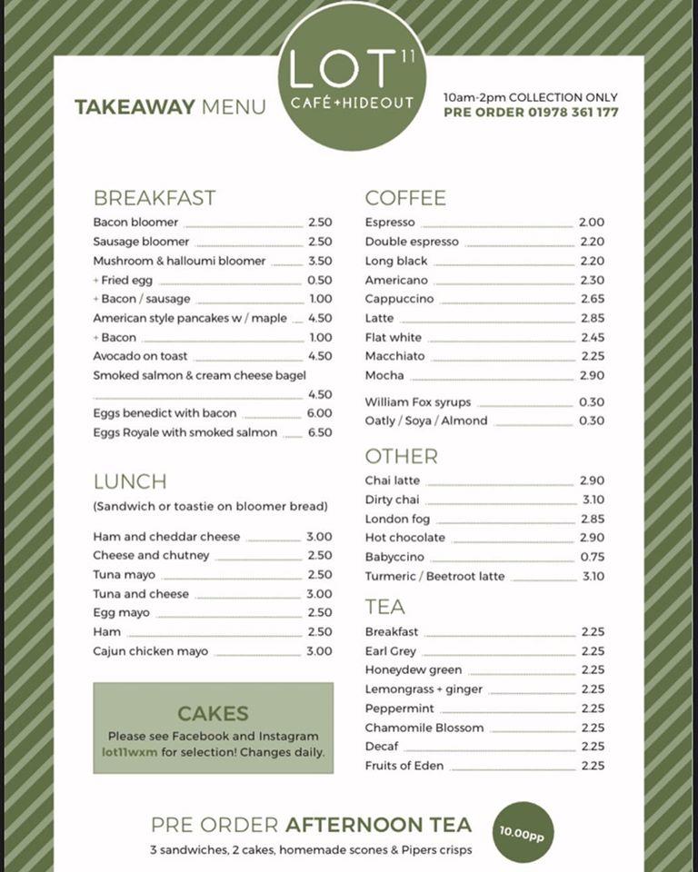 Menu at Lot 11 Cafe, Wrexham
