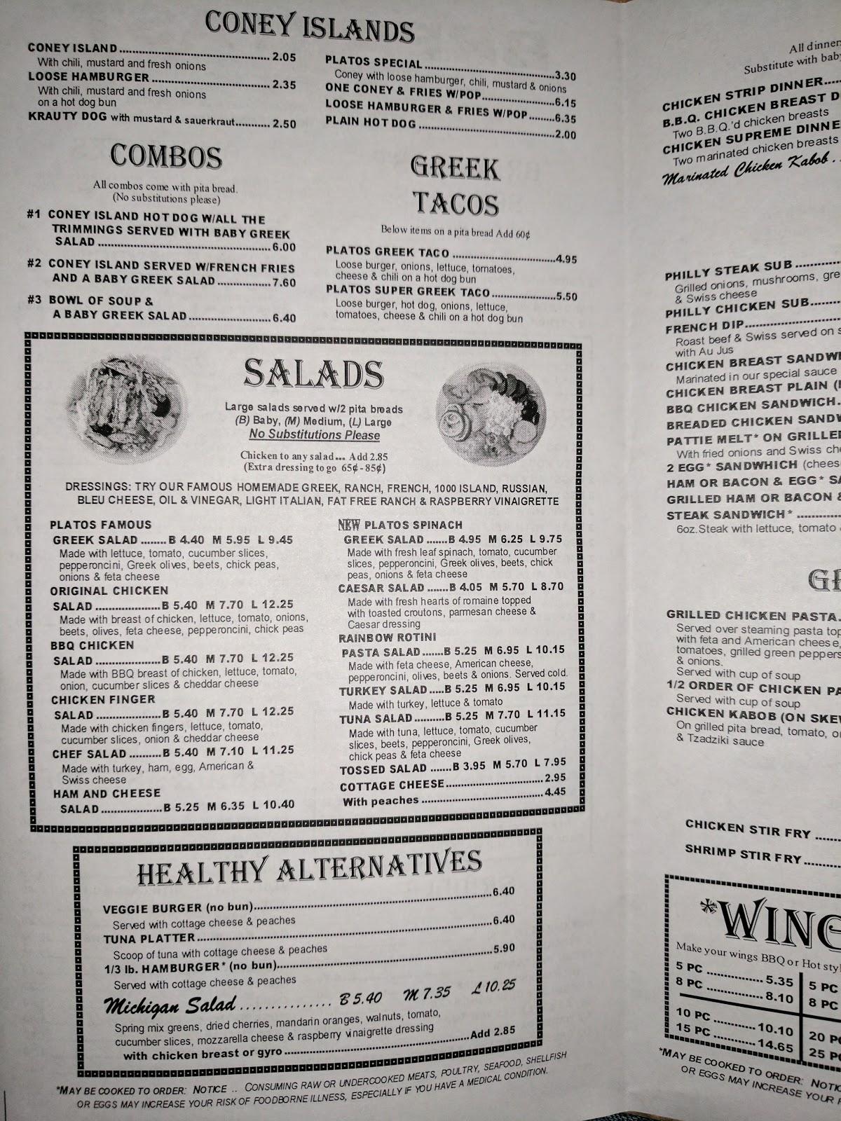 Menu at Plato's Place & Coney Island restaurant, Garden City