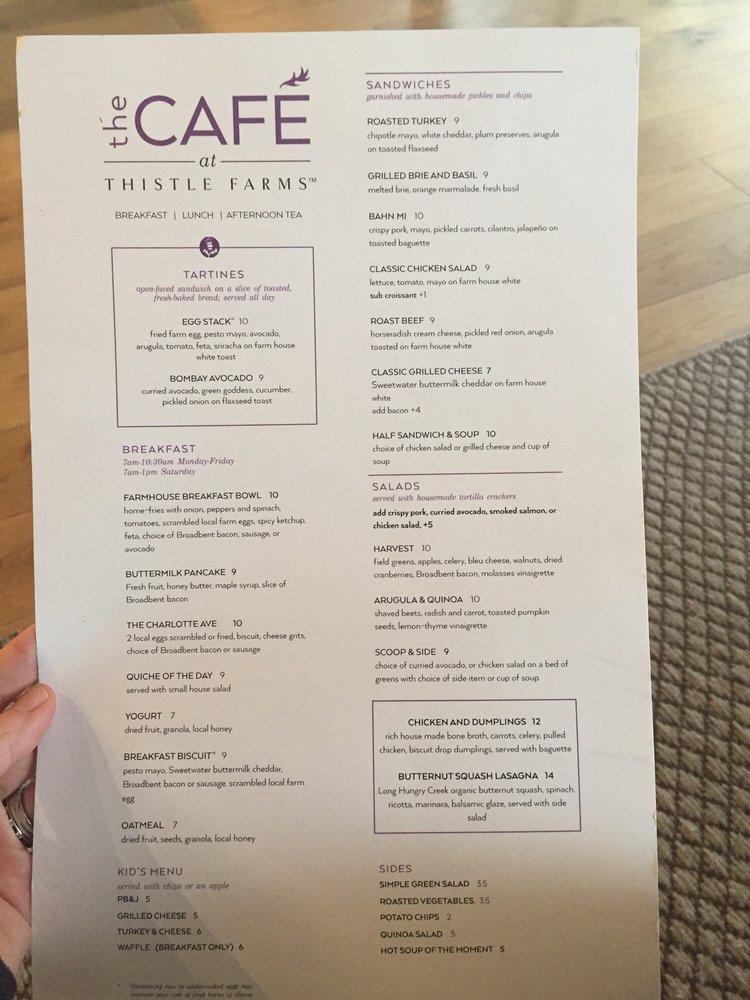 Menu at The Café at Thistle Farms cafe, Nashville