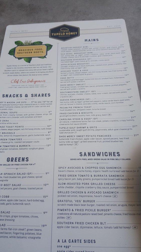 Menu at Tupelo Honey Southern Kitchen & Bar, Myrtle Beach