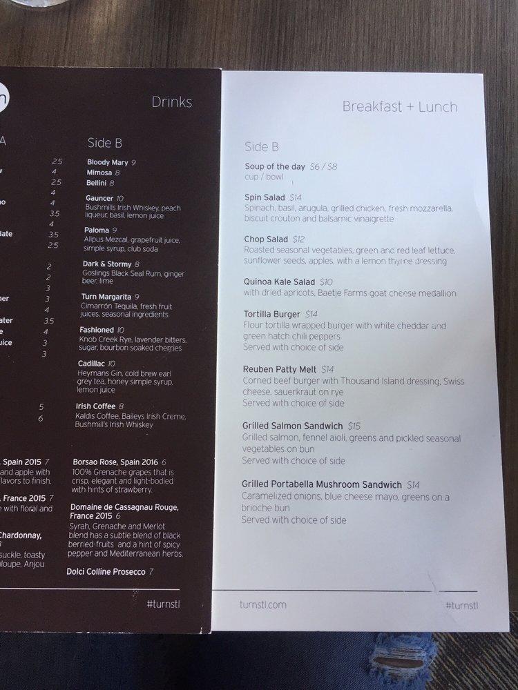 Menu at Turn restaurant, St. Louis