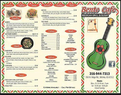 Menu at Bento Cafe, Wichita