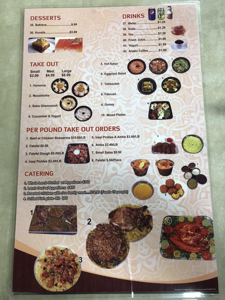 Carta de Bilad Restaurant and Bakery, Richardson