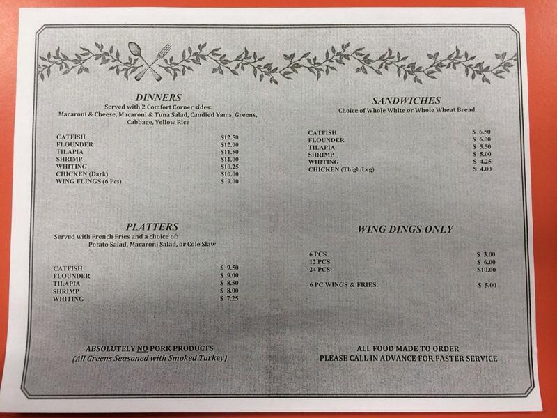 Menu at Comfort Corner restaurant, Plainfield