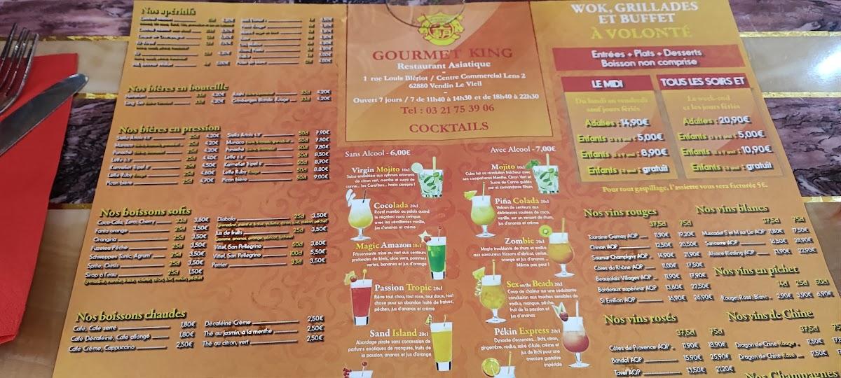 Menu au Gourmet king restaurant, Vendin-le-Vieil