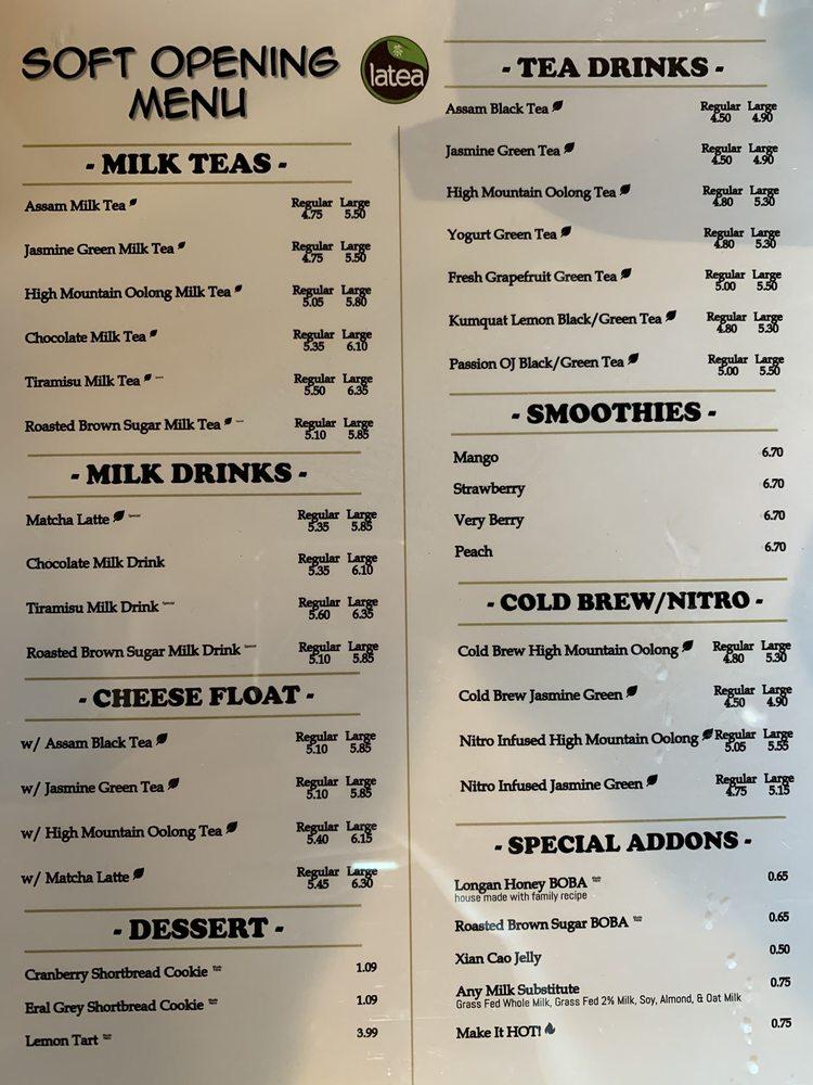 Carta del postres Latea Bubble Tea Lounge, Culver City