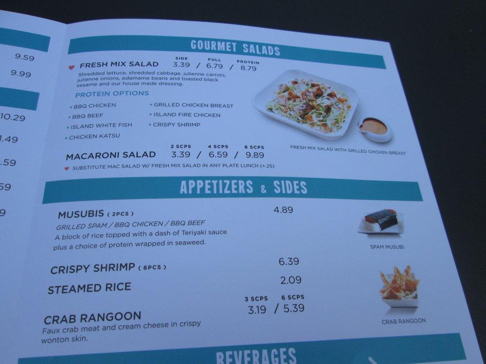 Menu at Ono Hawaiian BBQ, Glendora