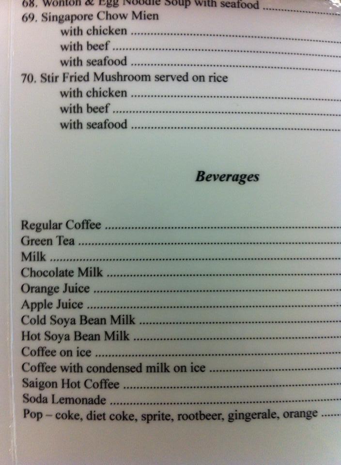 Menu at Saigon River Restaurant - Vietname and Chinese Food, Prince Albert