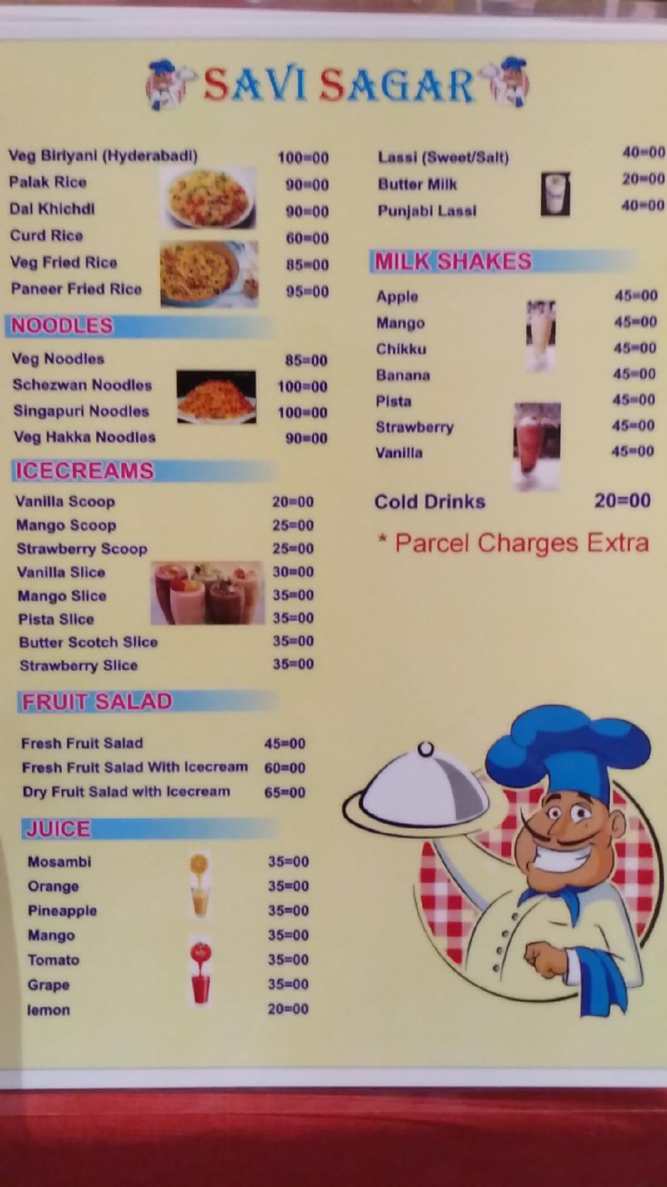 Menu at Savi Sagara Restaurant, Davanagere