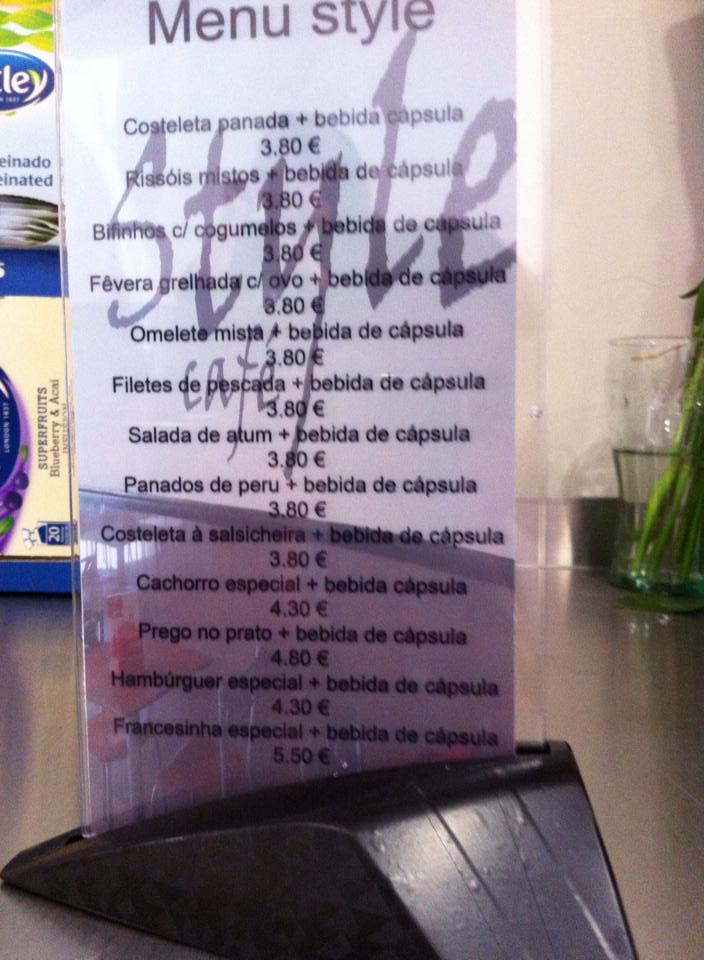 Menu at Café Style - Arminda Ferreira Da Silva, Braga