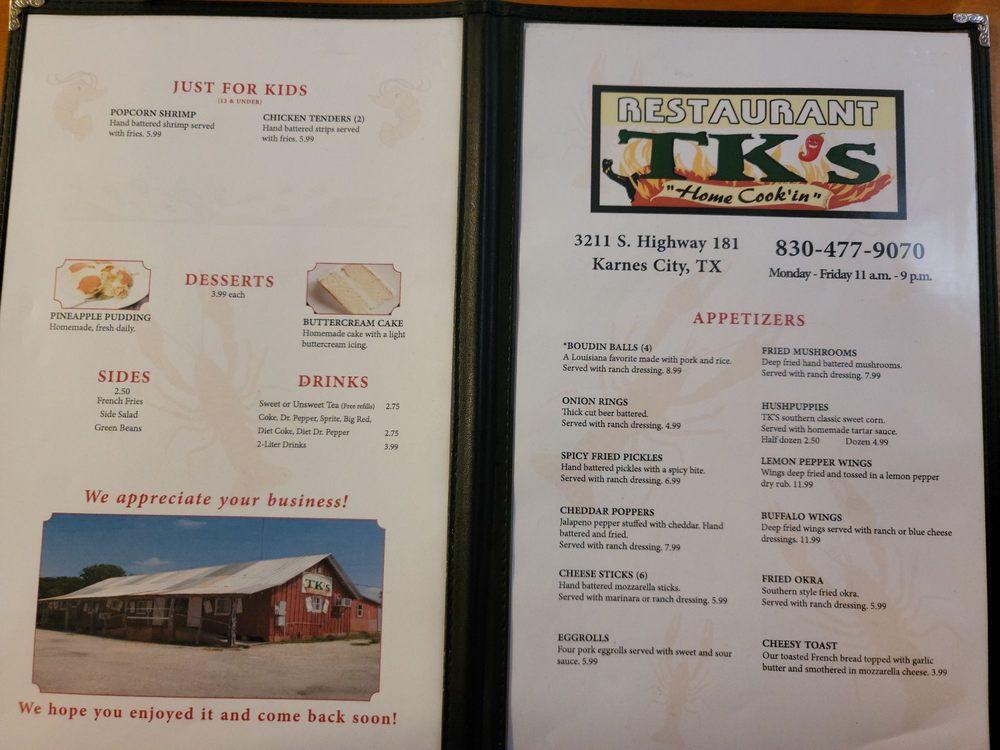 Menu at TK'S Pizza & Burgers pizzeria, Karnes City