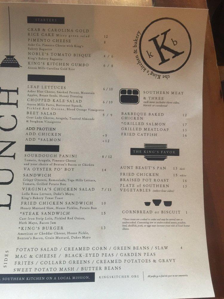 Menu at The King's Kitchen restaurant, Charlotte