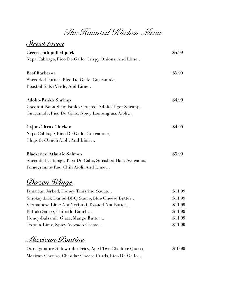 Menu at Whiskey River Tavern restaurant, Prescott