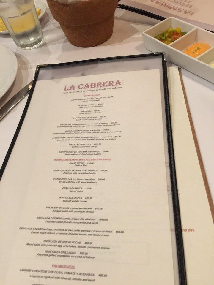 Menu at La Cabrera restaurant, Makati, H23G+46M