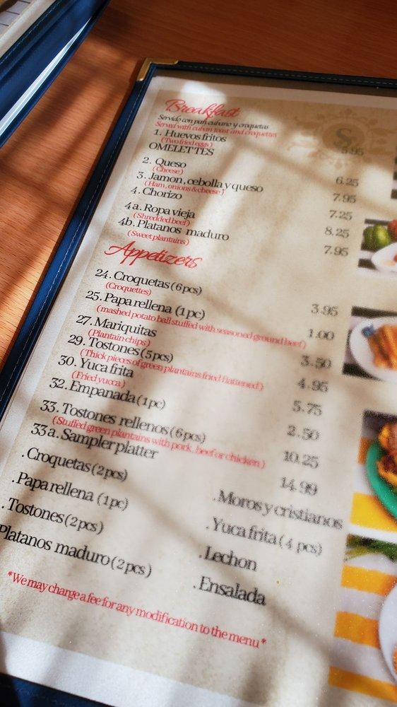 Menu at Sol Cubano restaurant, North Highlands