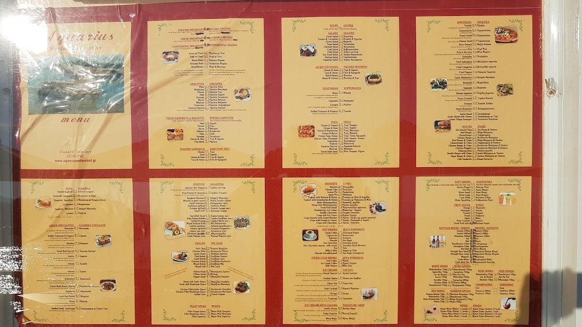 Menu at Aquarius Restaurant, Sidari