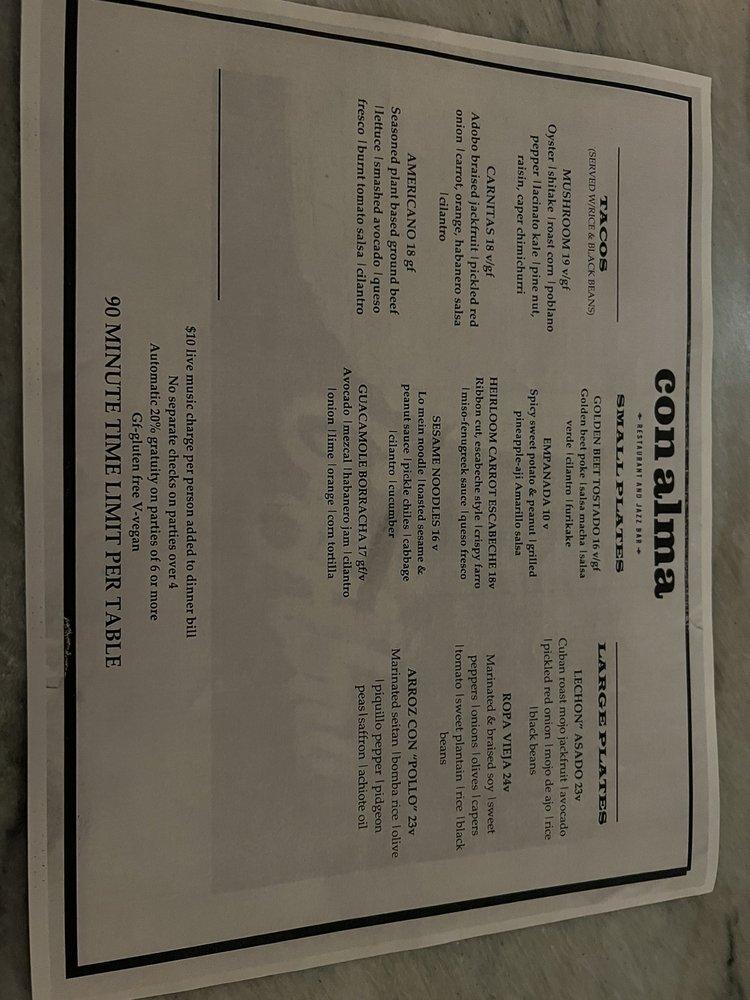 Menu at Con Alma pub & bar, Pittsburgh, 613 Penn Ave